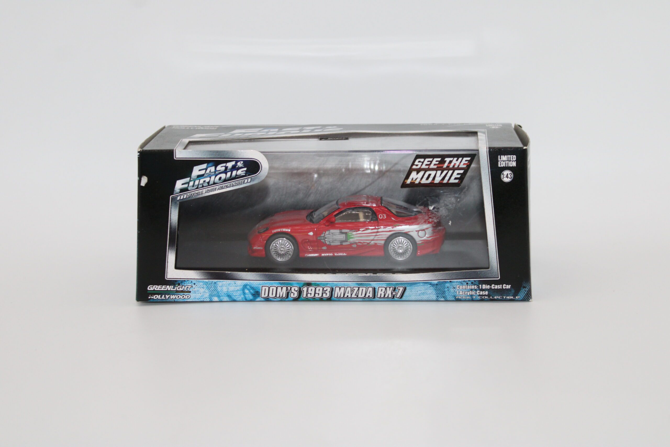 GREENLIGHT Fast and Furious Doms 1993 Mazda RX 7 Red - Darlington Diecast